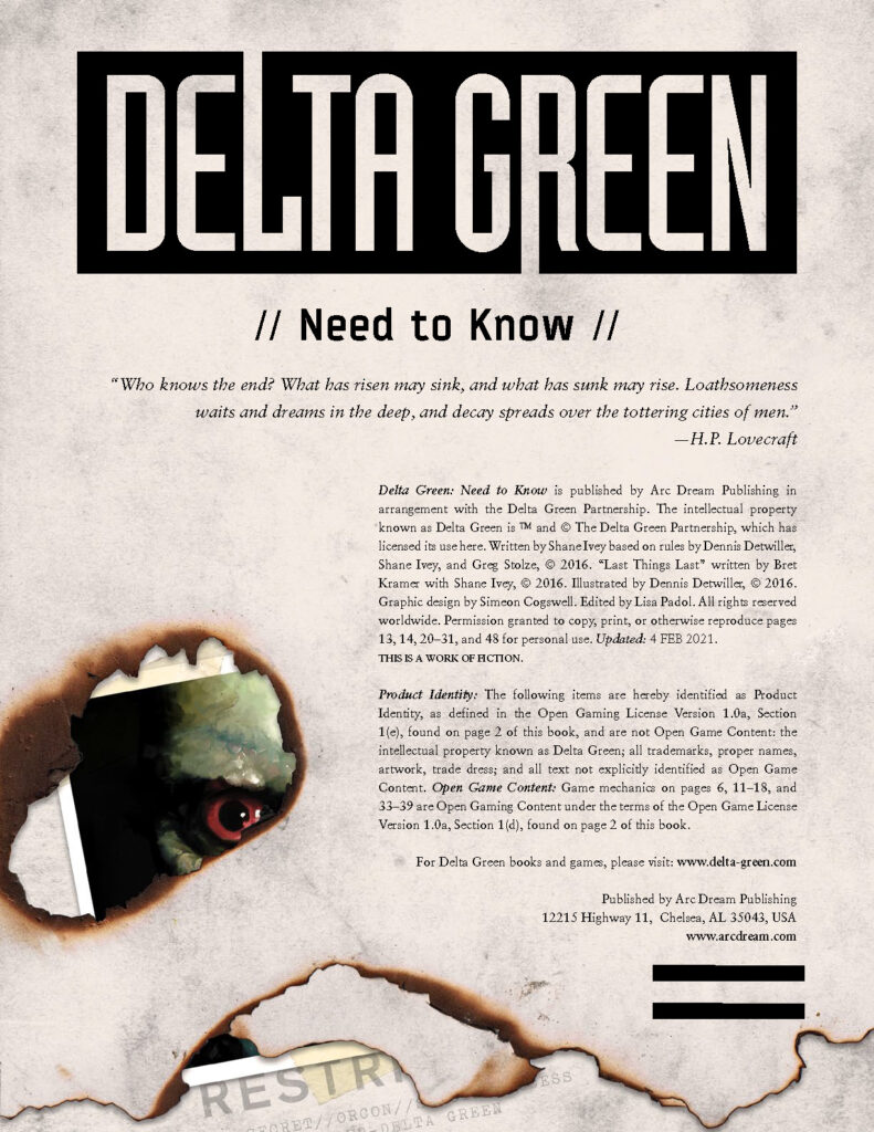 Delta Green: Need to Know -- Starter Rulebook Now Available in Print